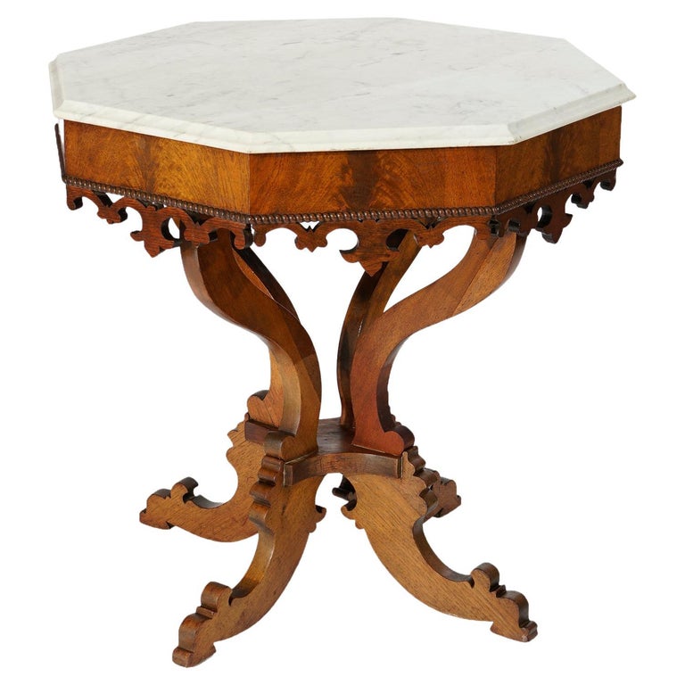 Antique Classical American Empire Octagonal Walnut Marble Top Lamp ...
