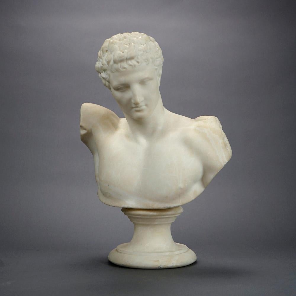 Antique Classical Carved Alabaster Bust Sculpture of Greek Caesar Circa 1890 at 1stDibs