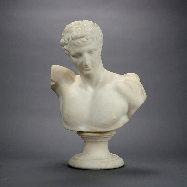 Buste classique ancien en albâtre sculpté représentant Caesar grec ...