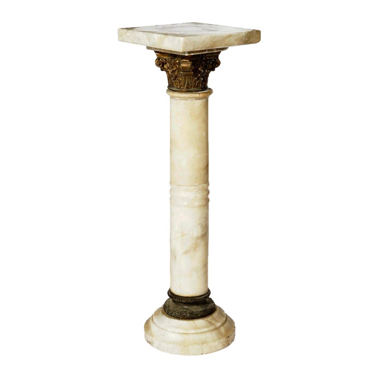 Antique Classical Corinthian Greco-Roman Marble Pedestal and Bronze ...