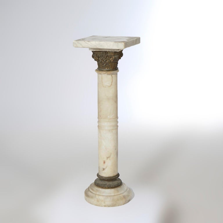 Antique Classical Corinthian Greco-Roman Marble Pedestal and Bronze ...