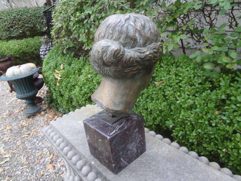 Antique Classical French Bronze Bust on a Marble Base For Sale at 1stDibs