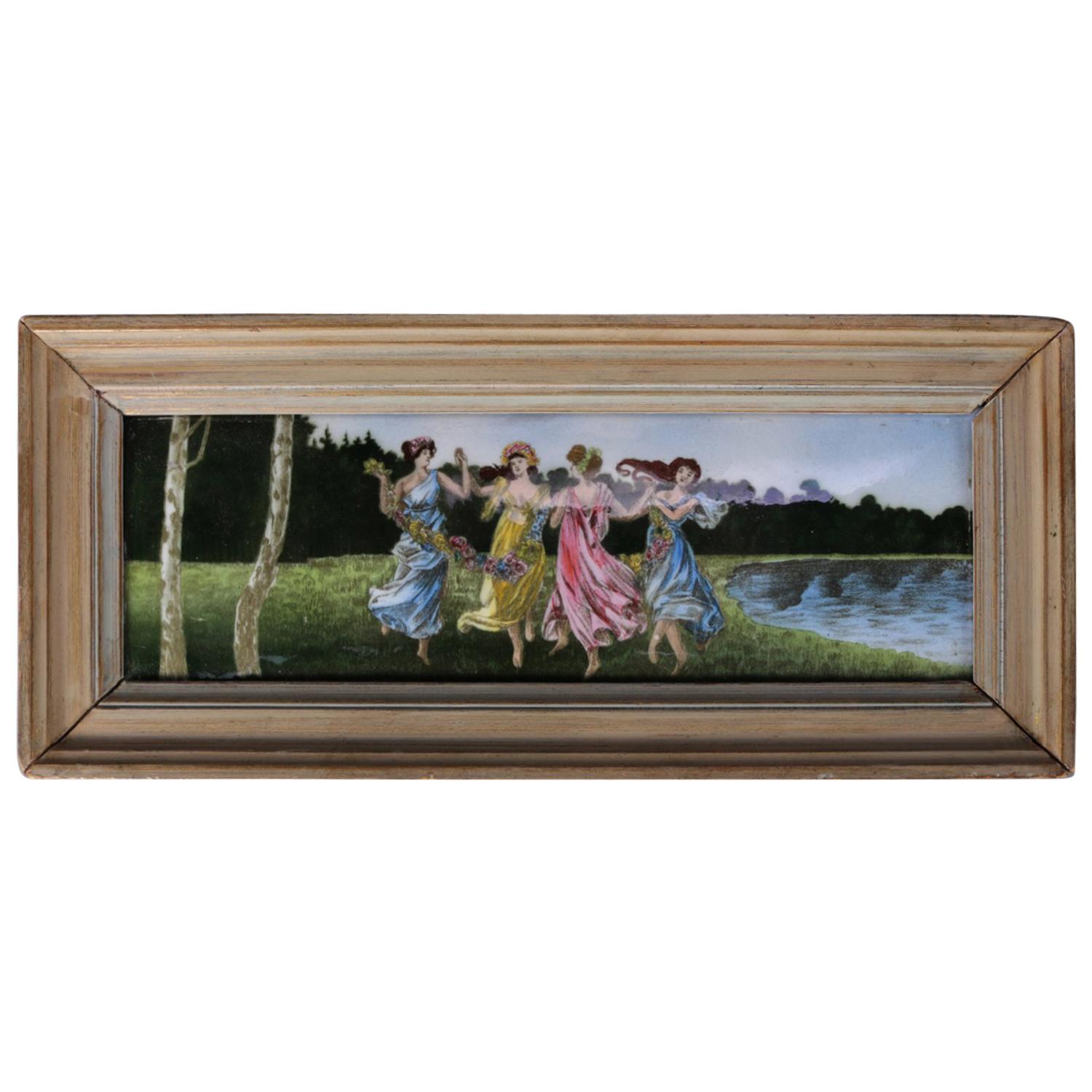 Antique Classical Greek Enamel on Copper Painting "Dancing Muses", 19th ...