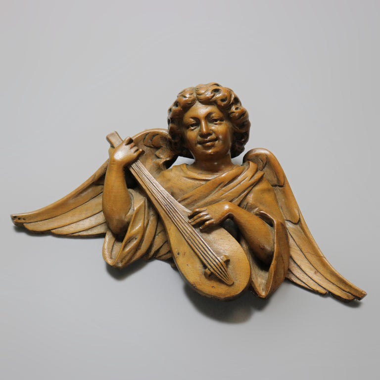 Antique Classical Italian Renaissance Carved Walnut Angel and Lute ...