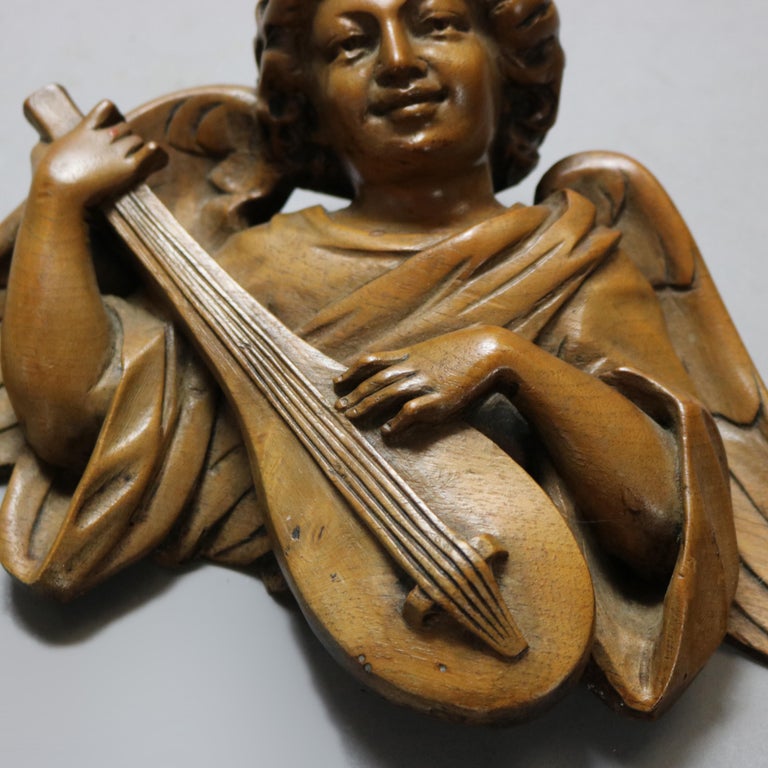 Antique Classical Italian Renaissance Carved Walnut Angel and Lute ...