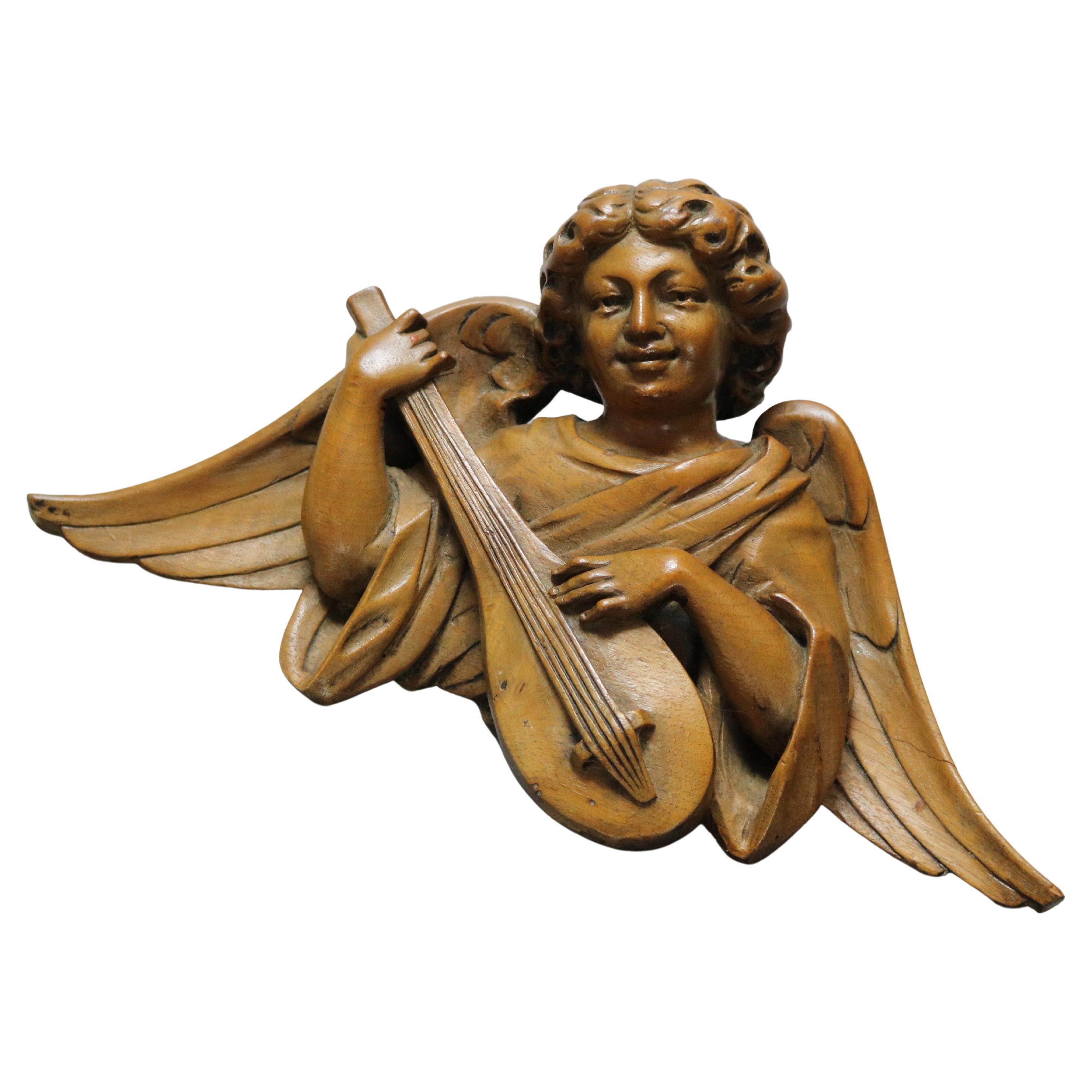 Pair of Wooden Sculptures Angel Heads, 19th Century at 1stDibs