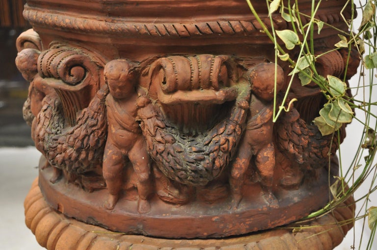 Antique Classical Terracotta Garden Pedestal Planter Pot with Cherub ...
