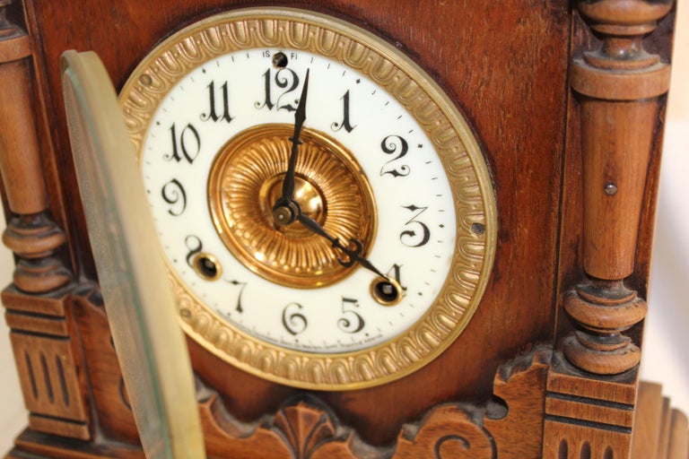 Antique Clock Ansonia Oak Case w Eagle For Sale at 1stDibs