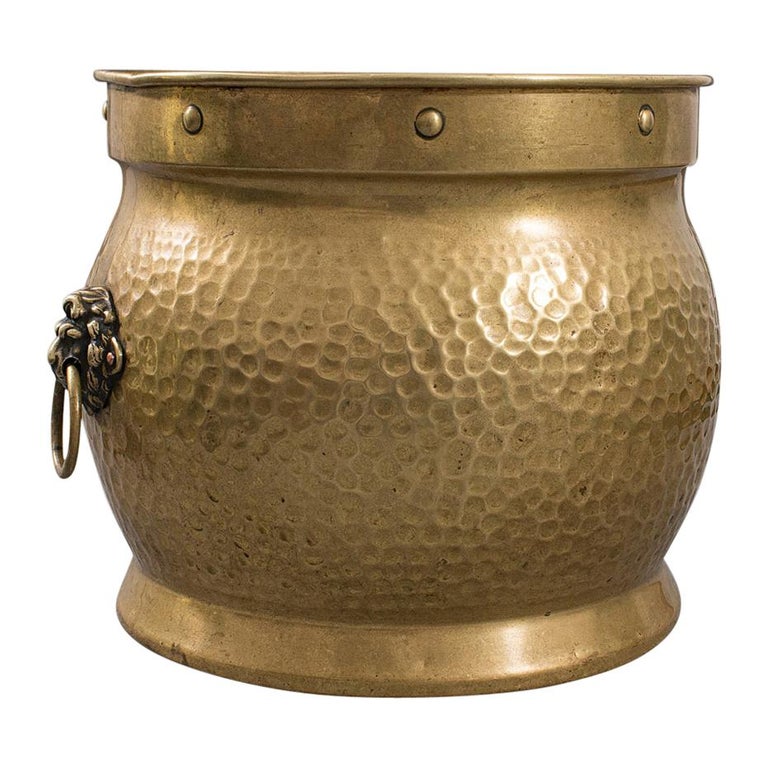 Antique Coal Box, English, Brass, Fireside, Log Bin, Fire, Victorian ...