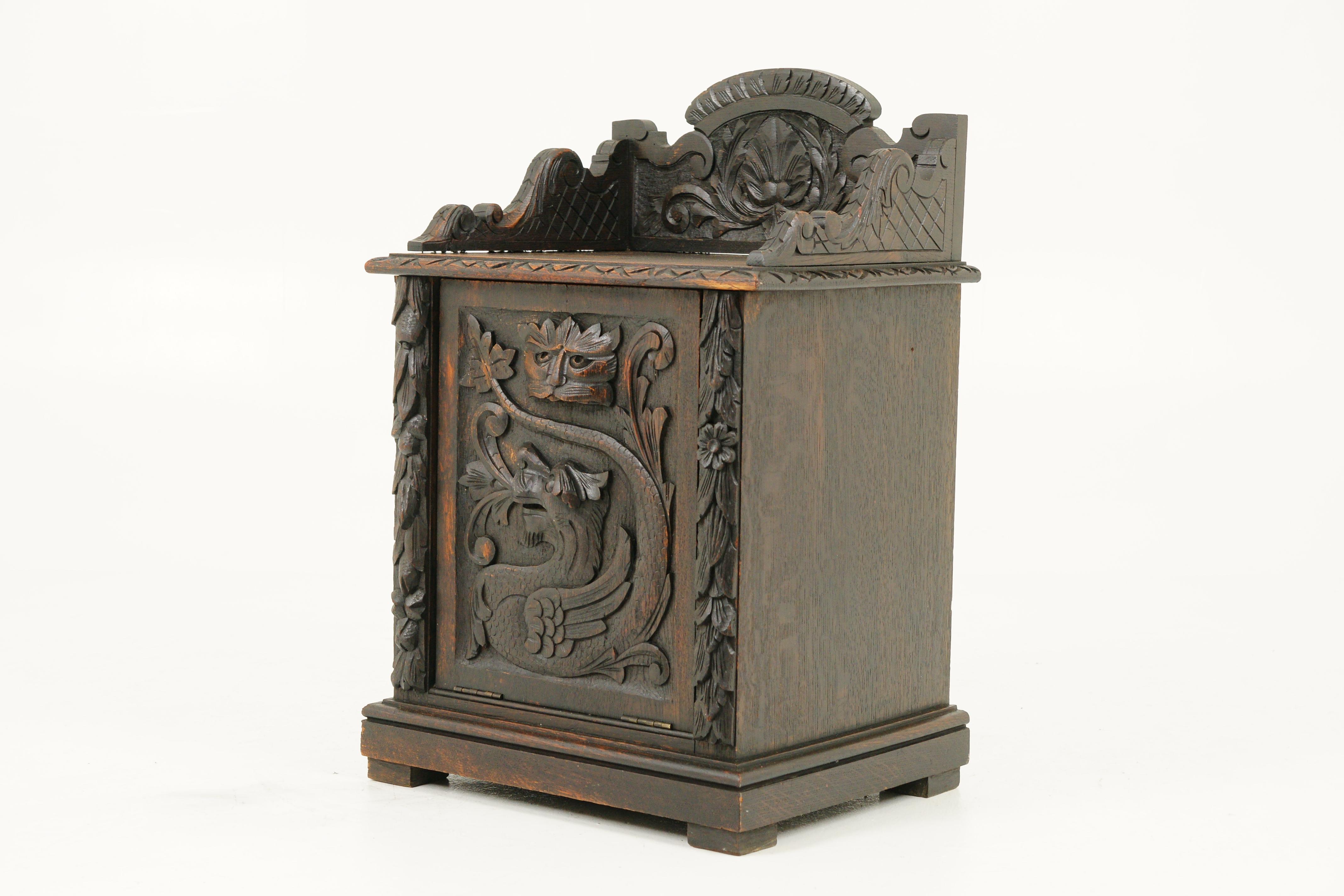 Antique Coal Hod, Coal Box, Carved Oak, "Green Man" Motif, Scotland ...