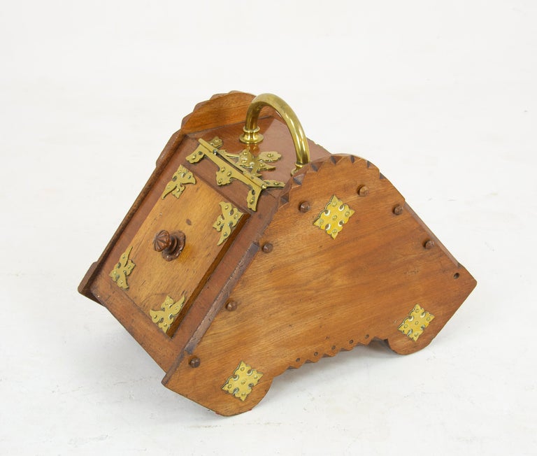 Antique Coal Hod, Walnut Coal Box, Coal Scuttle, Brass, Scotland 1880 ...