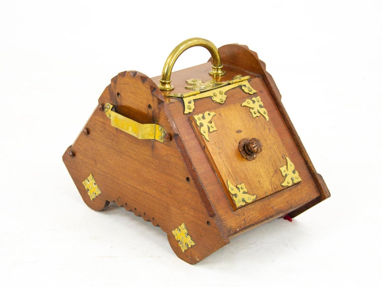 Antique Coal Hod, Walnut Coal Box, Coal Scuttle, Brass, Scotland 1880 ...