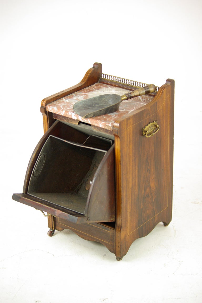 Antique Coal Hod, Walnut Coal Box, Coal Scuttle, Marble, Scotland 1880 ...