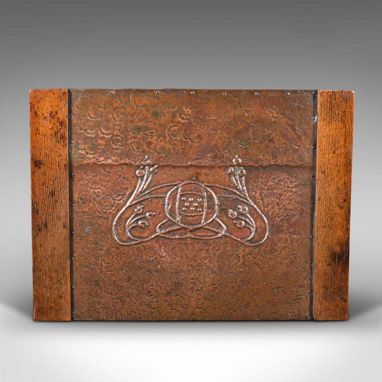 Antique Coal Keeper, English, Copper, Oak, Fireside, Store, Log Bin ...