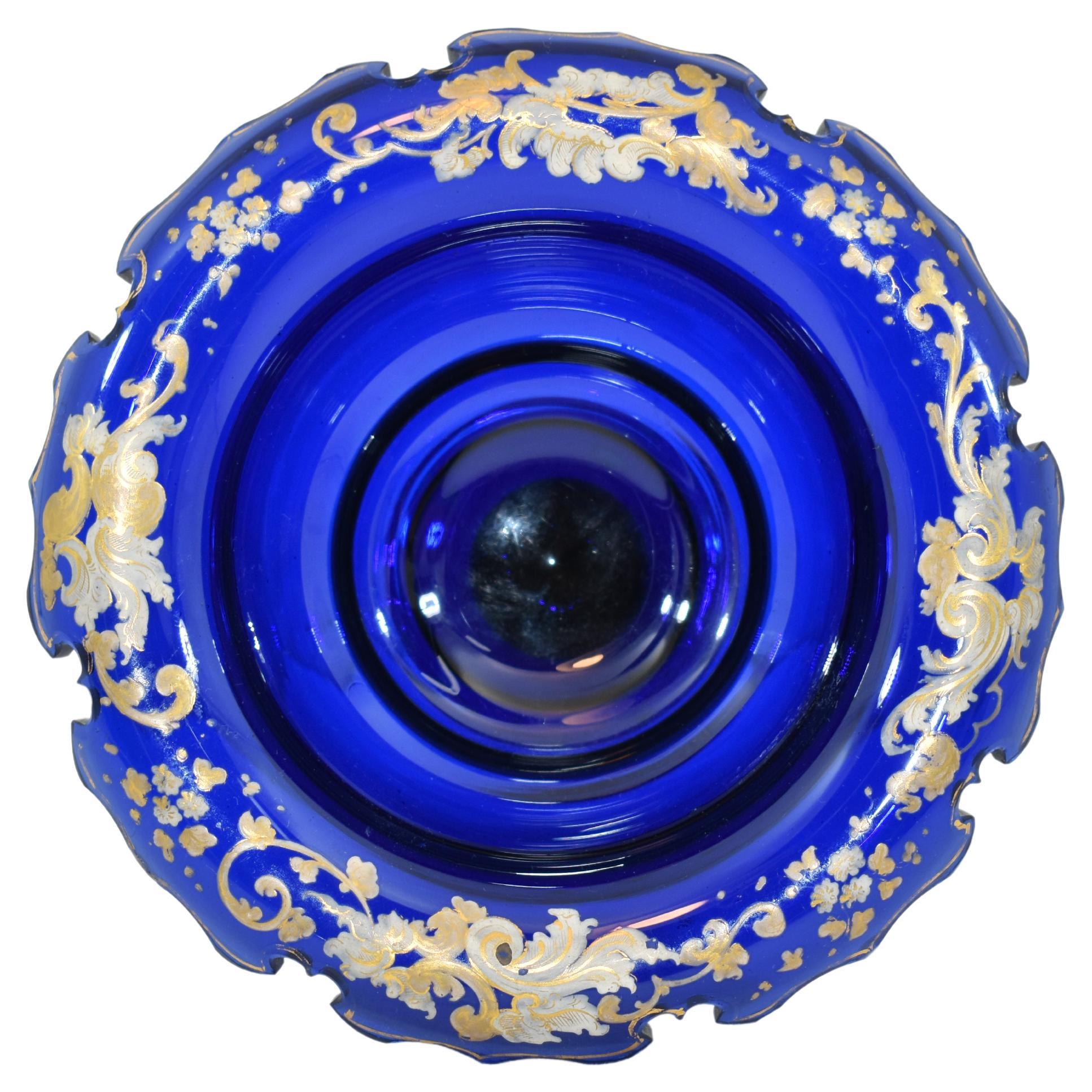 Antique Cobalt Blue Enameled Glass Tazza Bowl, 19th Century For Sale at ...