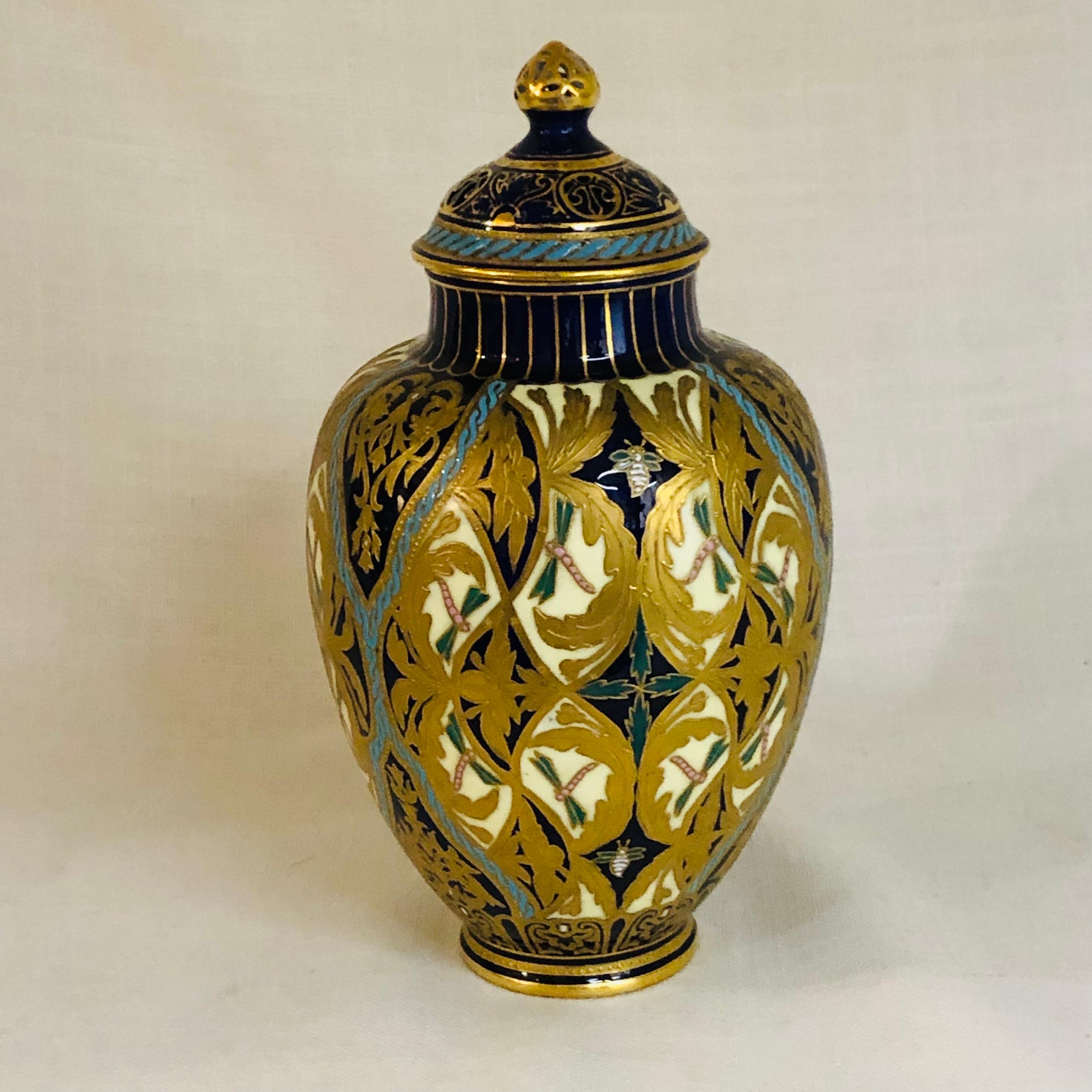 Antique Cobalt Royal Crown Derby Urn with Dragonflies and Bees and ...