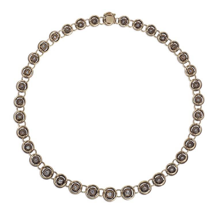Antique Collet-Set Diamond Rivière Necklace in Silver and Gold For Sale ...