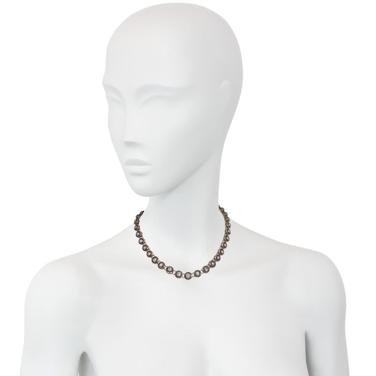 Antique Collet-Set Diamond Rivière Necklace in Silver and Gold For Sale ...