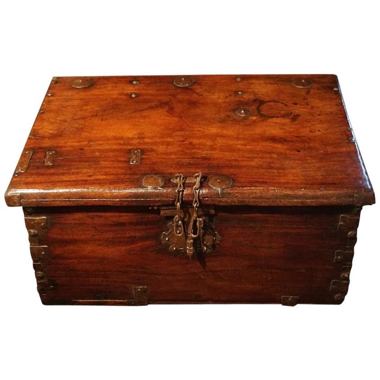 Antique Colonial Merchants Strongbox Trunk at 1stDibs