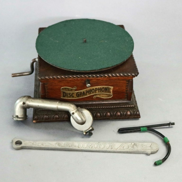 Antique Columbia Disc Graphaphone, Carved Oak Case, circa 1900 at 1stDibs