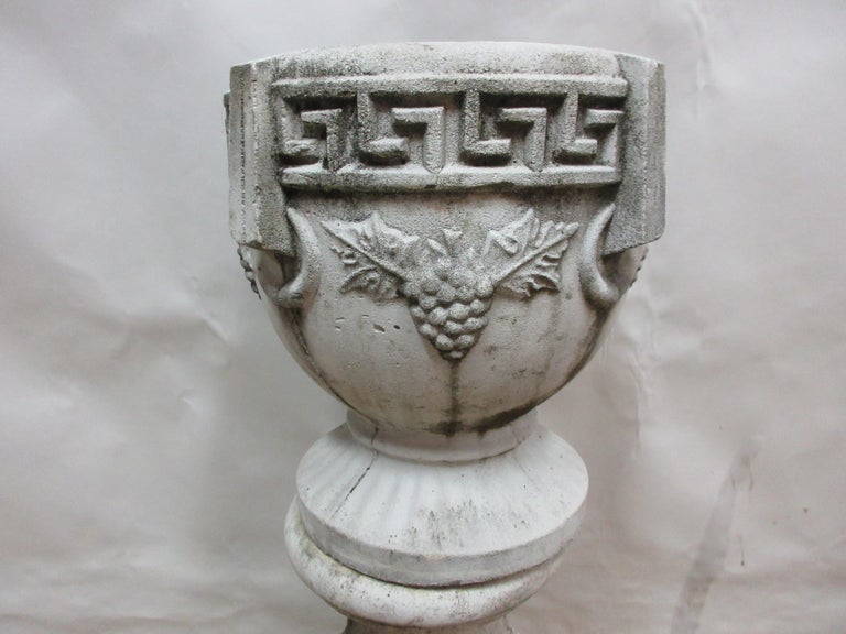 Antique Concrete Grecian Greek Key Urn + Pedestal For Sale at 1stDibs ...
