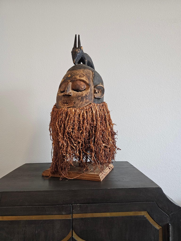 Antique Congolese African Tribal Carved Hemba Helmet Mask, Suku Peoples ...