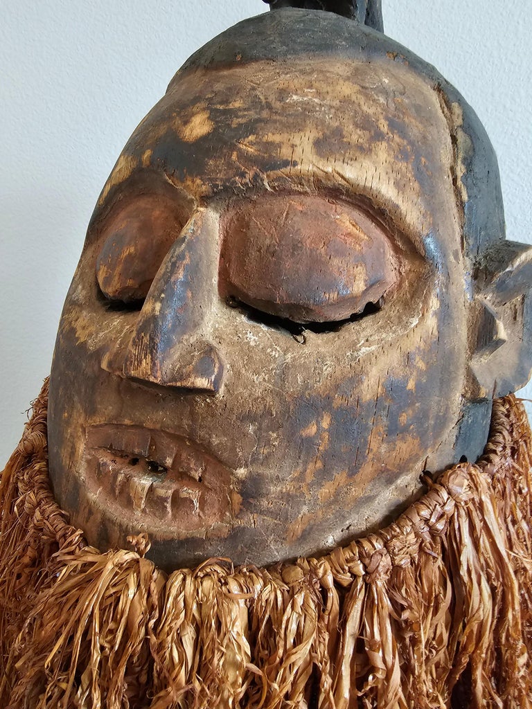 Antique Congolese African Tribal Carved Hemba Helmet Mask, Suku Peoples ...