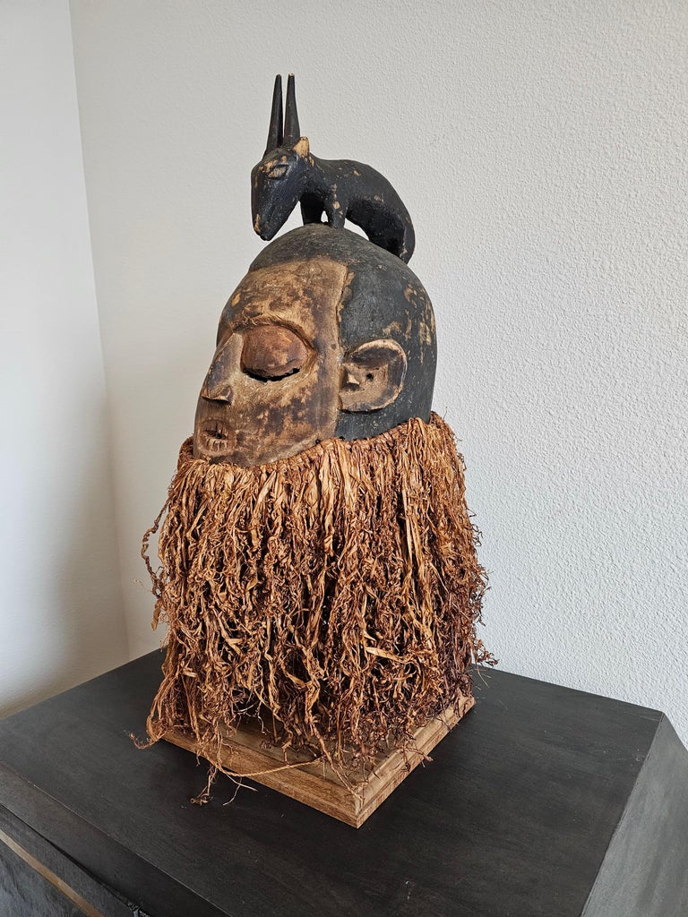 Antique Congolese African Tribal Carved Hemba Helmet Mask, Suku Peoples ...