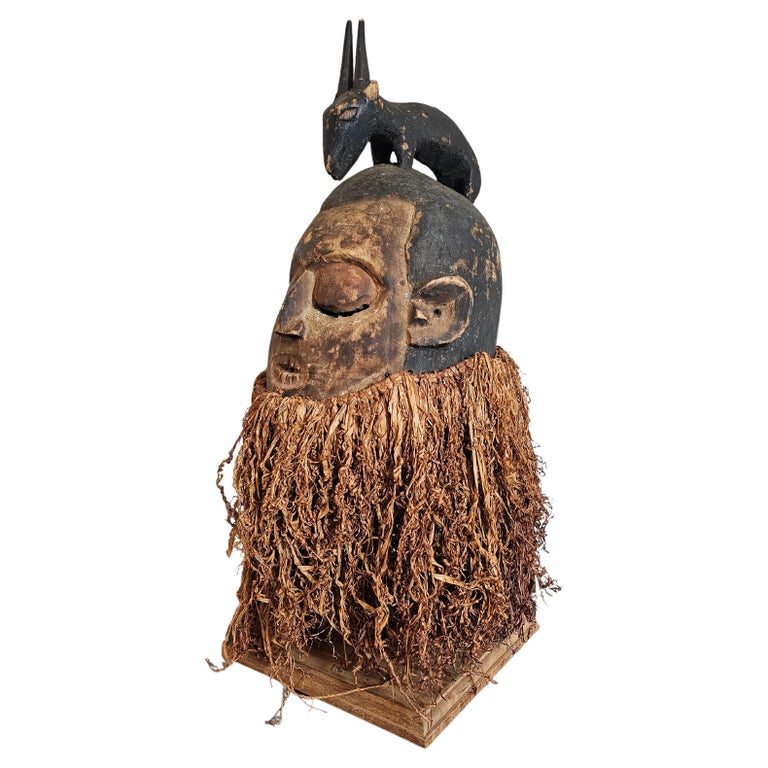 Antique Congolese African Tribal Carved Hemba Helmet Mask, Suku Peoples ...