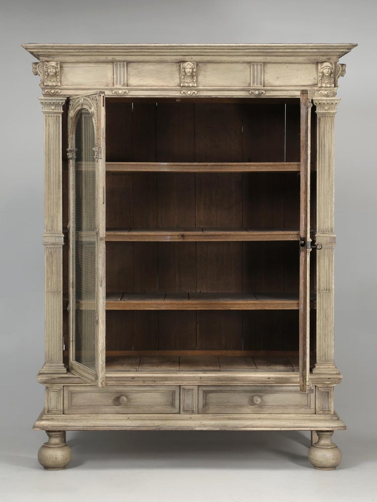 Antique Continental Armoire of Bookcase, Limed Oak Finish, Completely ...