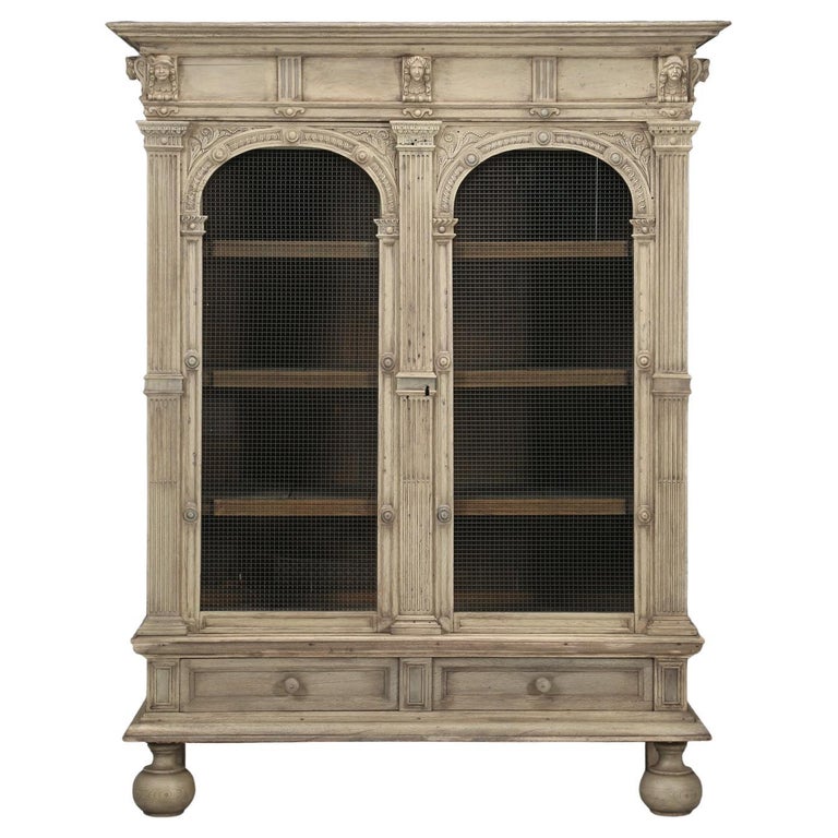 Antique Continental Armoire of Bookcase, Limed Oak Finish, Completely ...