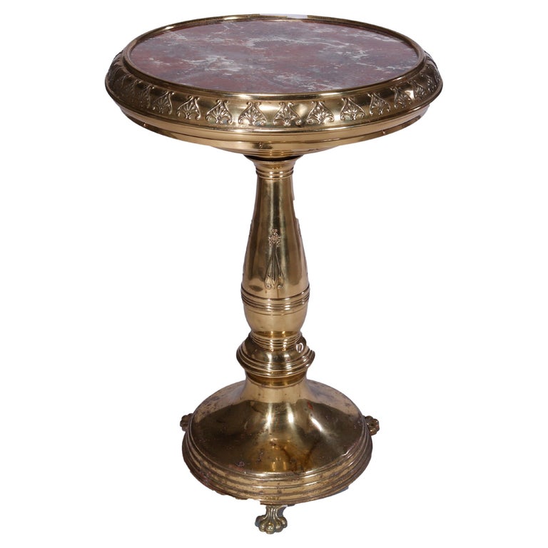 Antique Continental Brass and Rouge Marble Side Stand with Cast Paw ...