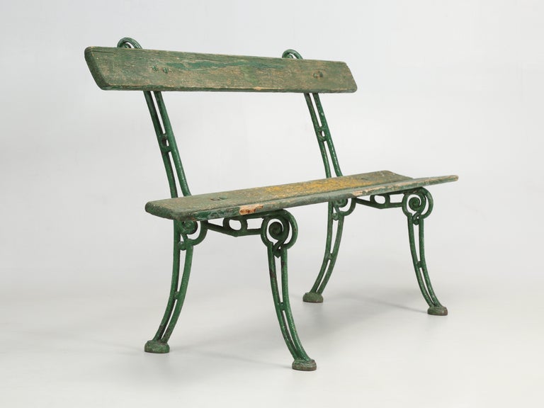 Antique Continental Cast Iron and Old Painted Wood Garden Bench For ...