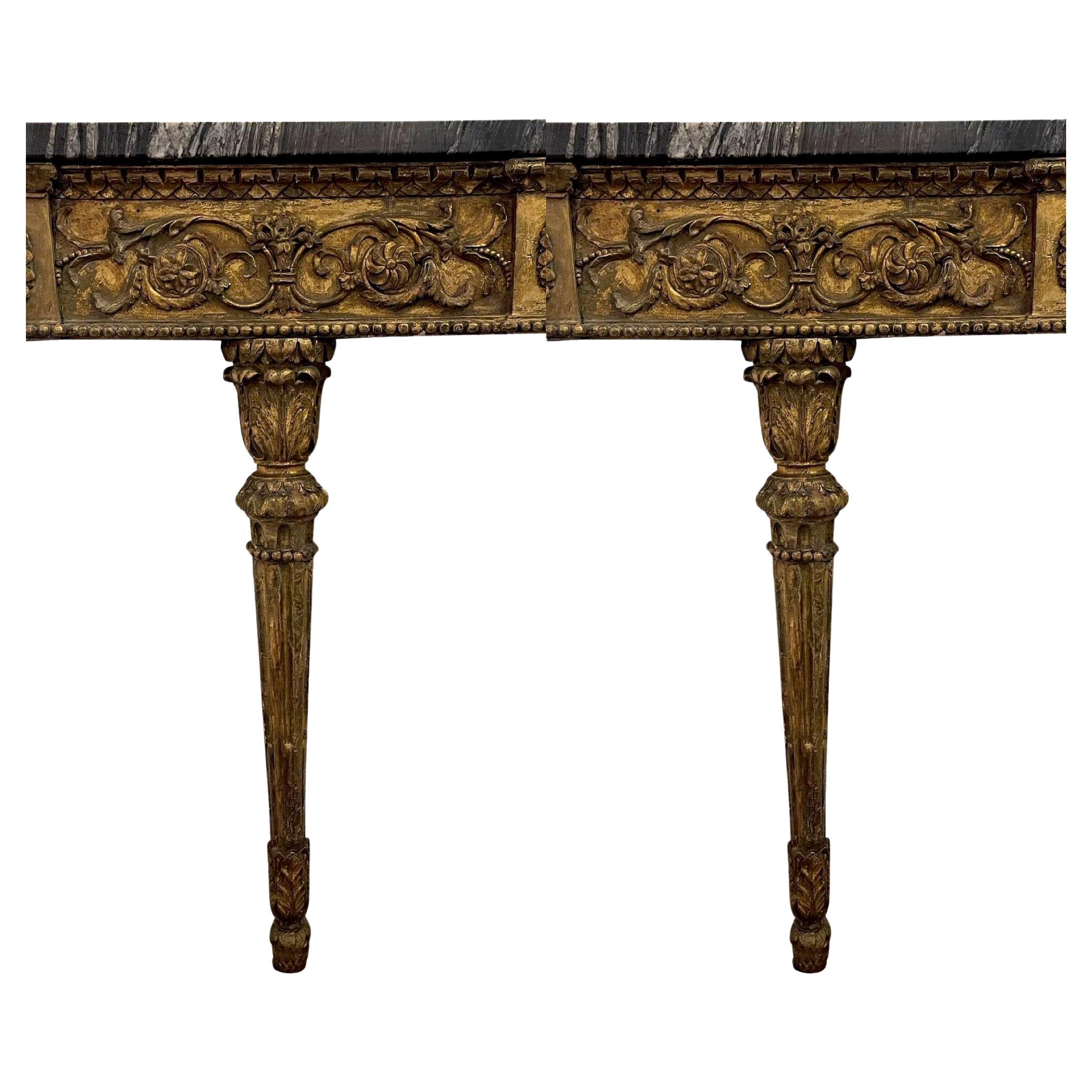 Stricking Continental Rococo Marble Top Carved and Gilt Console. Mid ...