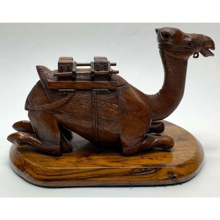 Antique Continental Hand Carved Novelty Ink Stand and Pen Tray Camel ...