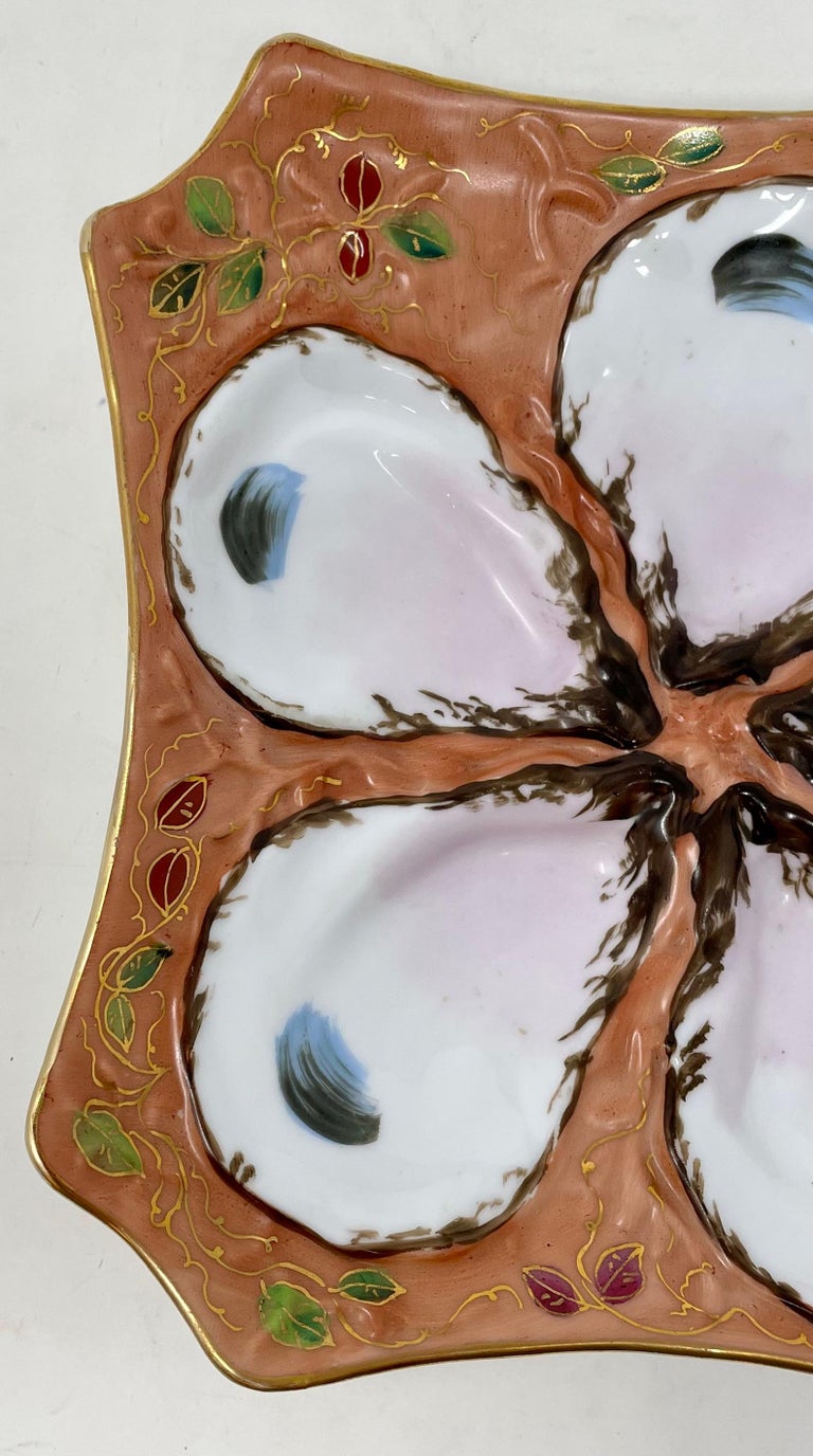 Antique Continental Hand-Painted Peach Porcelain Shaped Oyster Plate ...