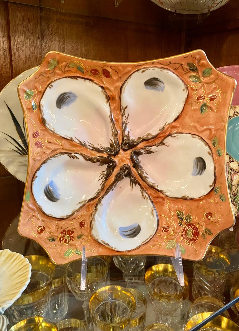 Antique Continental Hand-Painted Peach Porcelain Shaped Oyster Plate ...