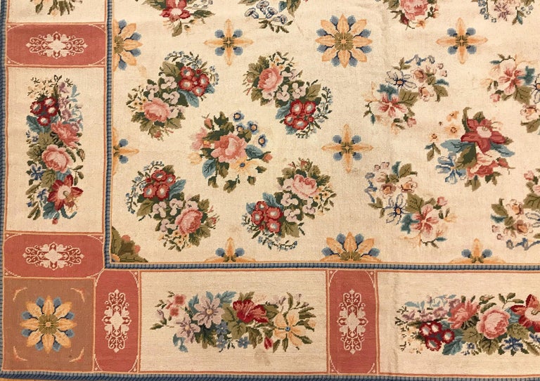 Antique Continental Needlepoint Rug, in Large Size, W/ Repeating Design ...