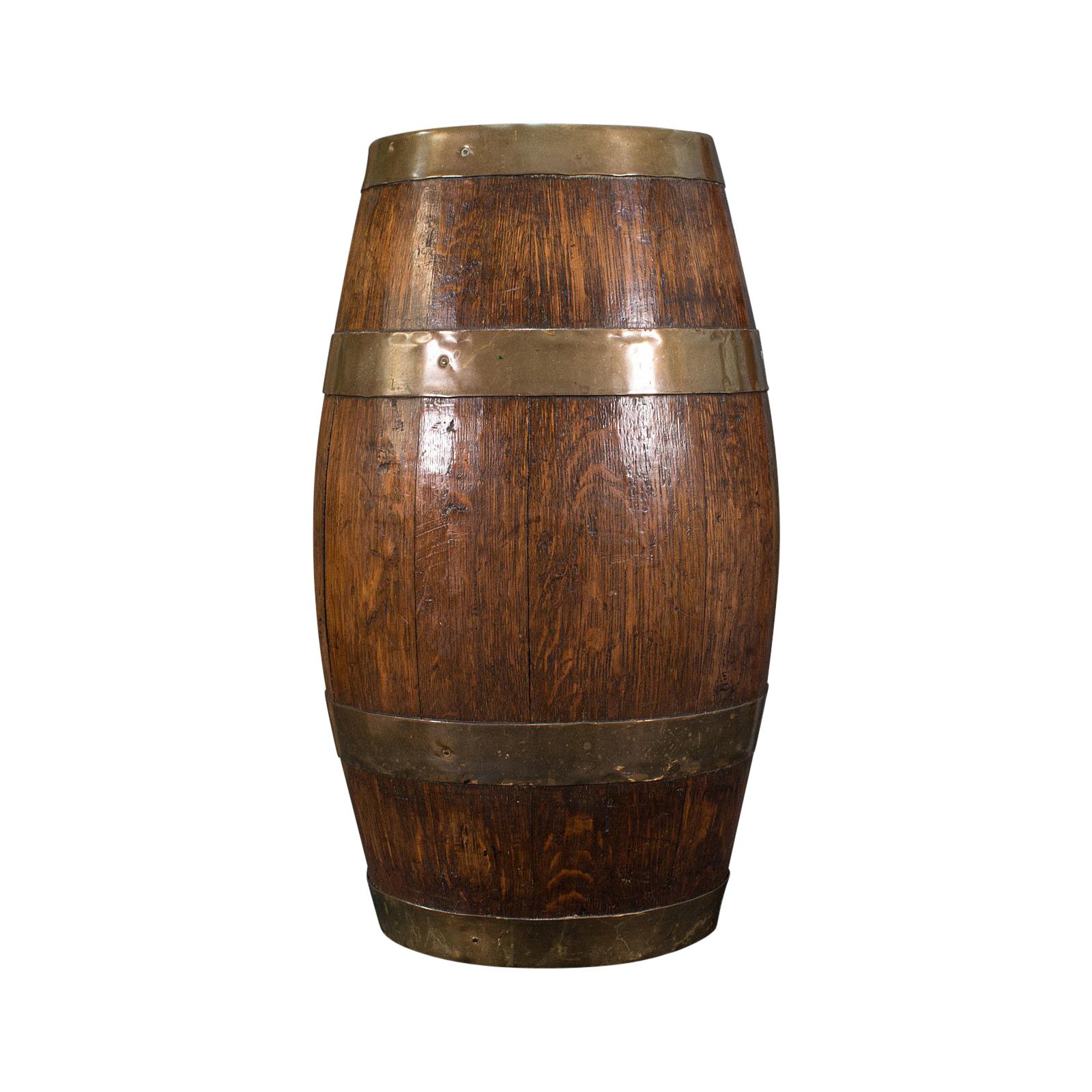 Antique Coopered Barrel, English, Oak, Brass, Stick Stand, Late ...