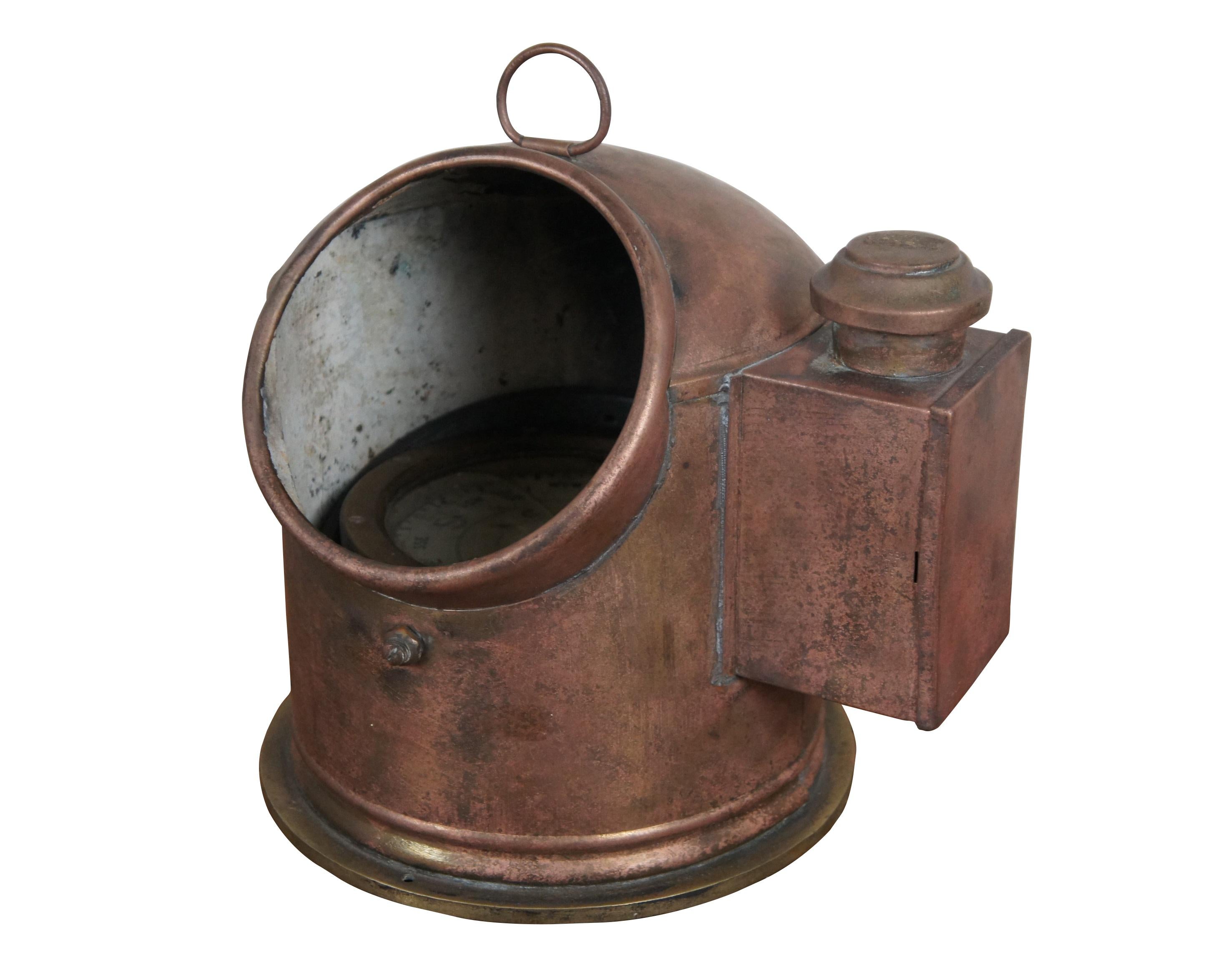 Antique Copper Brass Nautical Maritime Gimbal Compass Binnacle Oil Lamp ...