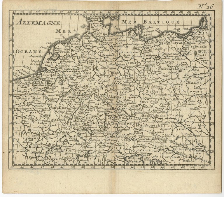 Antique Copper Engraved Map of Germany in the Early 18th Century, c ...