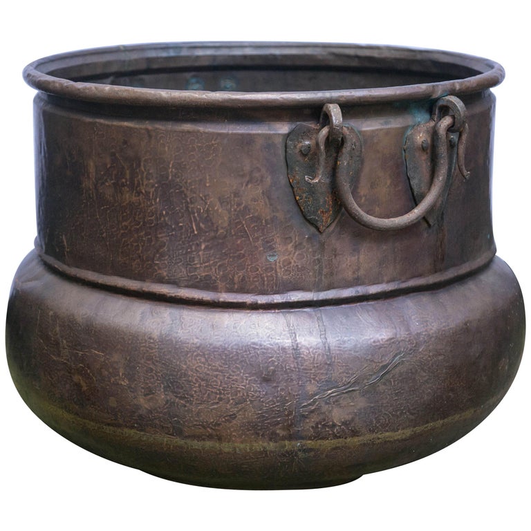 Antique Copper Vessel with Wrought Iron Handles at 1stDibs