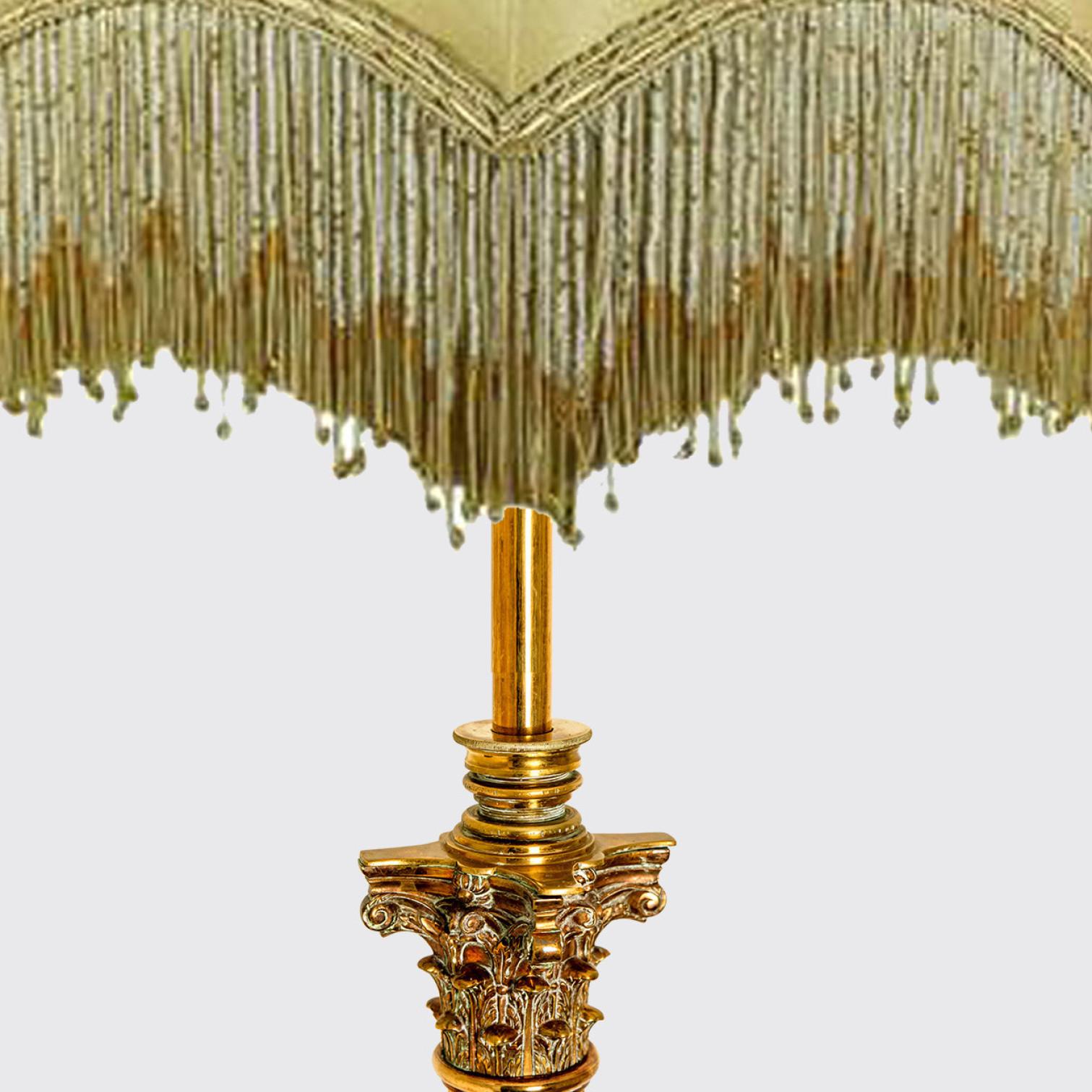 Antique Corinthian Column Brass Floor Lamp with Fringed Lampshade ...