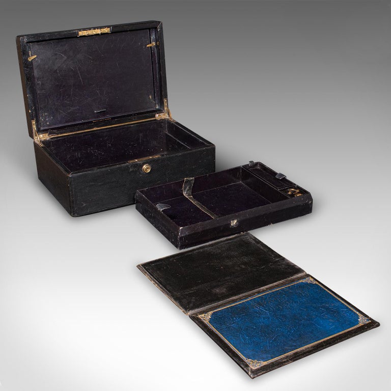 Antique Correspondence Box, English, Leather, Writing Case, Victorian ...