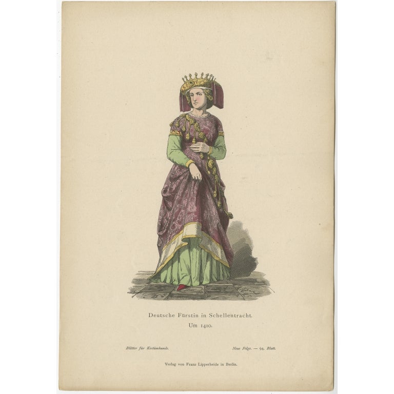Antique Costume Print of a German Princess by Lipperheide, c.1880 For ...