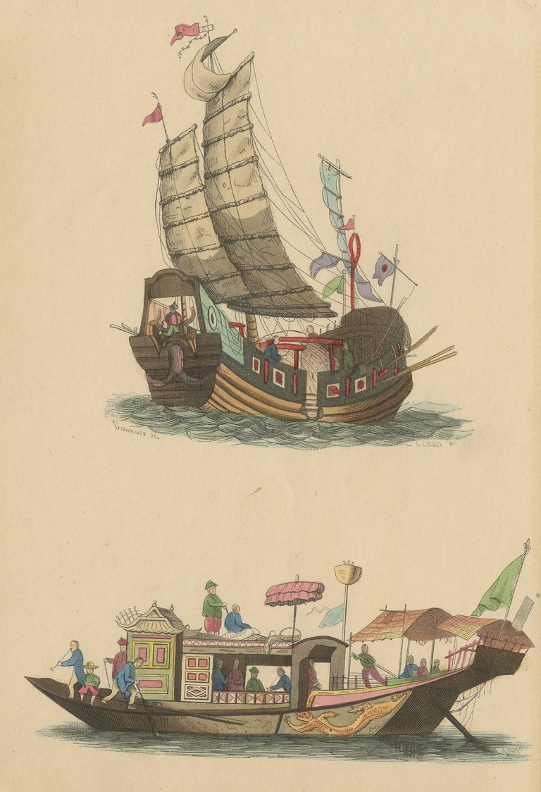 Antique Costume Print of Chinese Junks by Wahlen, ‘1843’ For Sale at ...