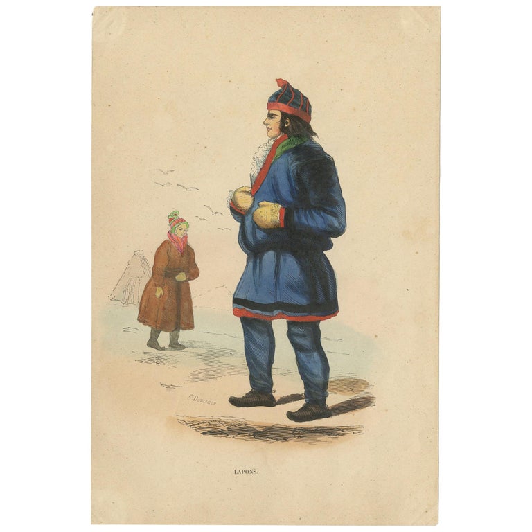 Antique Costume Print of Lapps by Wahlen, 1843 For Sale at 1stDibs