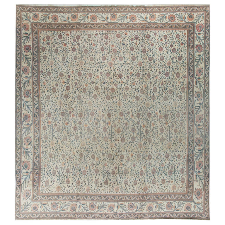 Antique Cotton Agra Rug, circa 1880 14'4" x 16'2". For Sale at 1stDibs