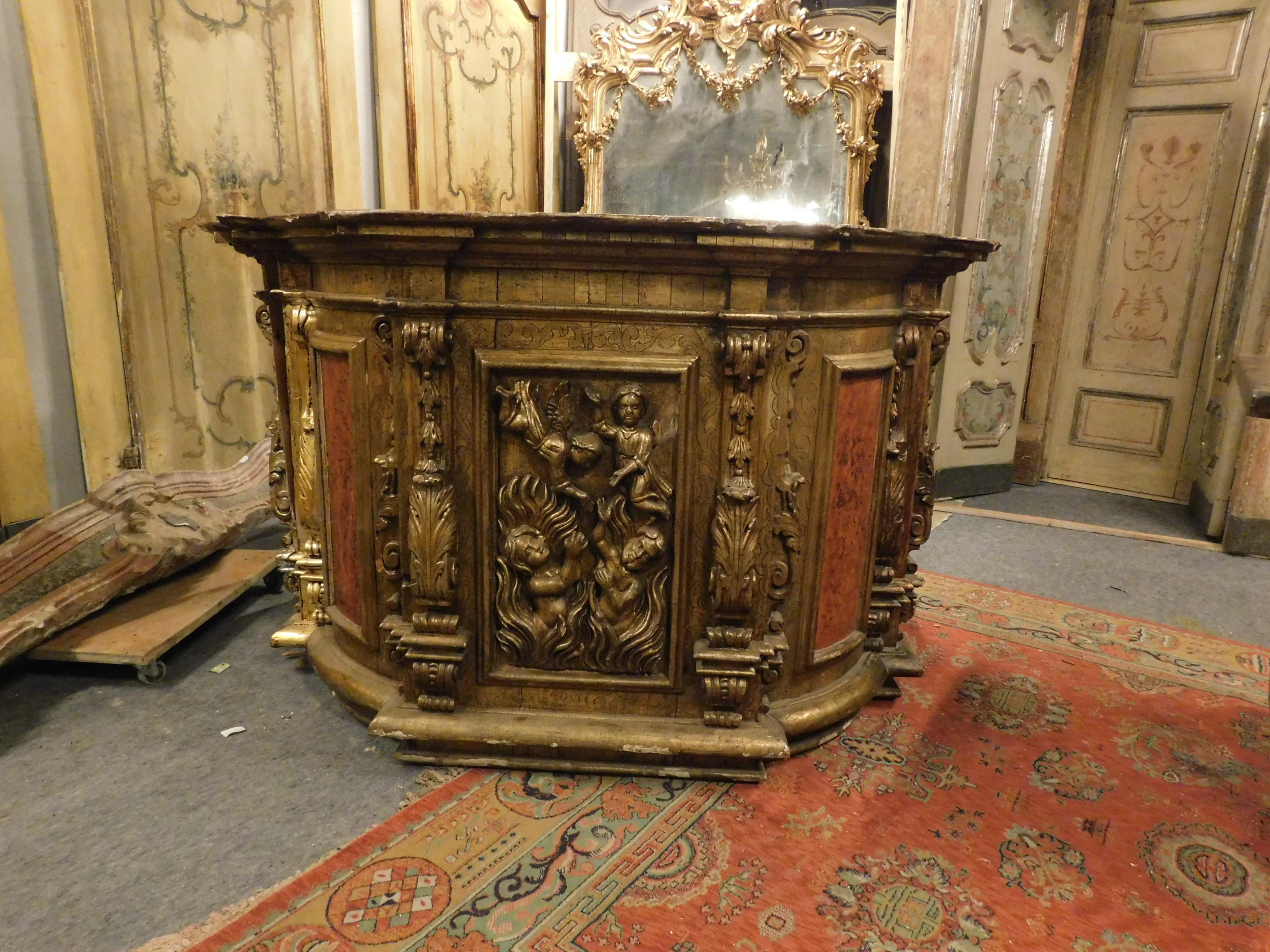 Antique Counter-Church Pulpit in Gilded Richly Carved Wood, 16th ...