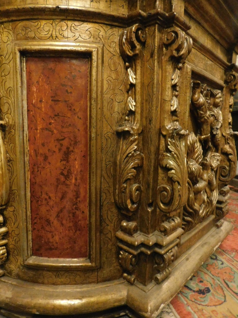 Antique Counter-Church Pulpit in Gilded Richly Carved Wood, 16th ...